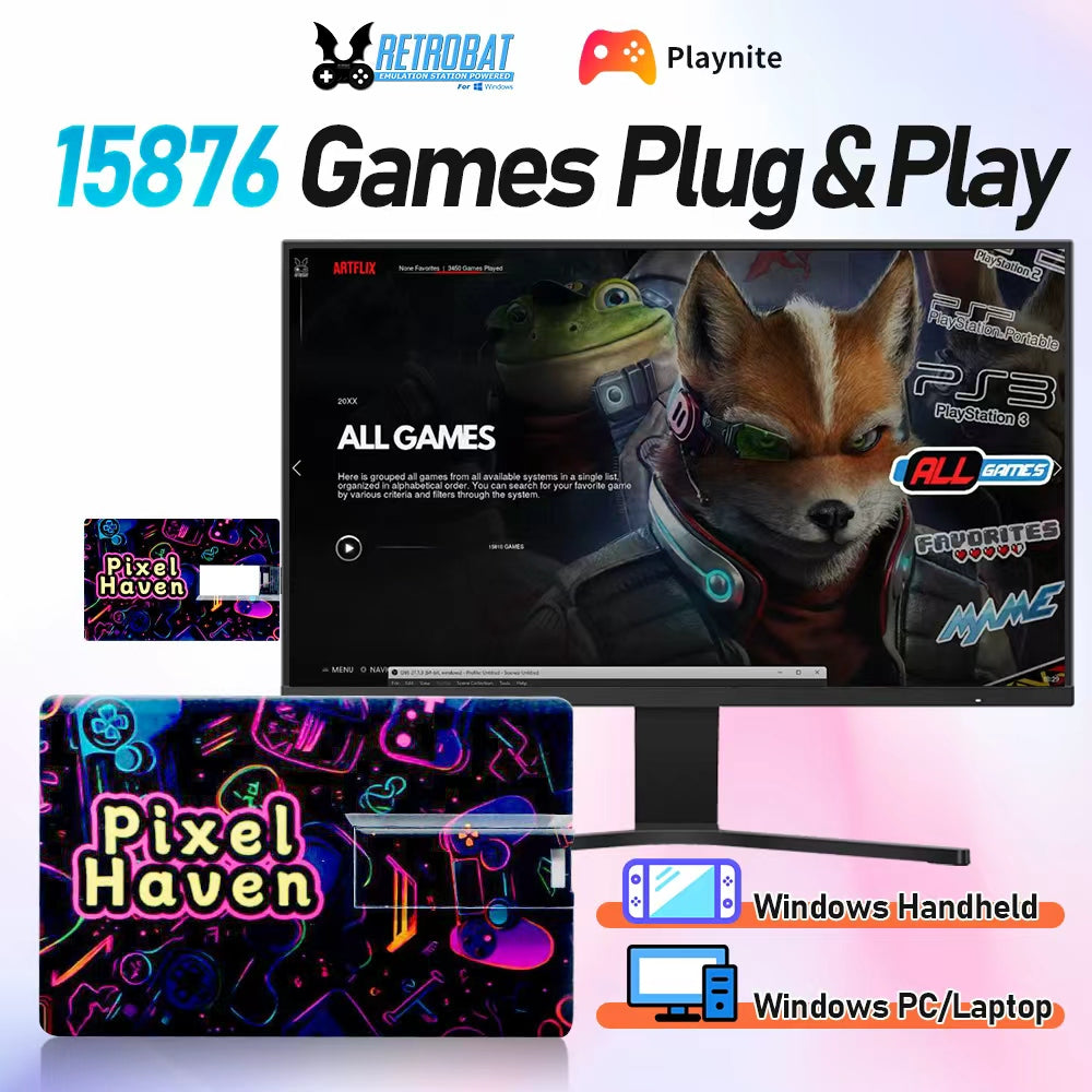 Pixel Haven Card with 15876 Games for XBOX/SWITCH/PS3/PS2/DC/N64/NES f – jmachen